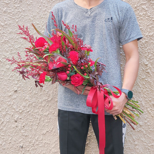 Assorted Red Vivid Tone Flowers Pageant Bouquet – Gentle Doves Flower Shop